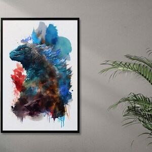 King of Monsters Godzilla Watercolor Painting, Godzilla Poster ...