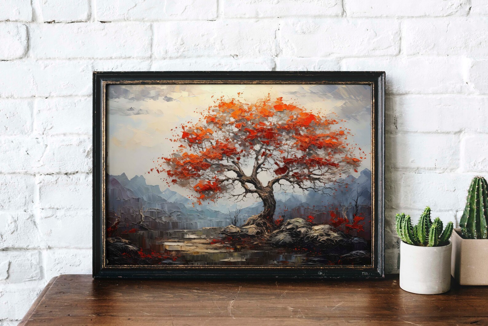 Vintage Landscape Painting of Tree, Vintage Tree Water Color Painting ...