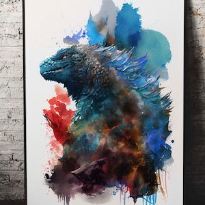 King of Monsters Godzilla Watercolor Painting, Godzilla Poster ...