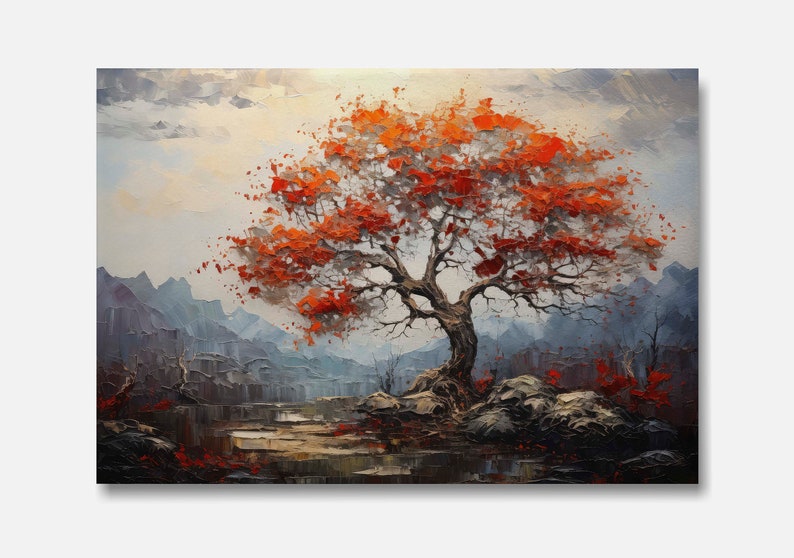 Vintage Landscape Painting of Tree, Vintage Tree Water Color Painting ...