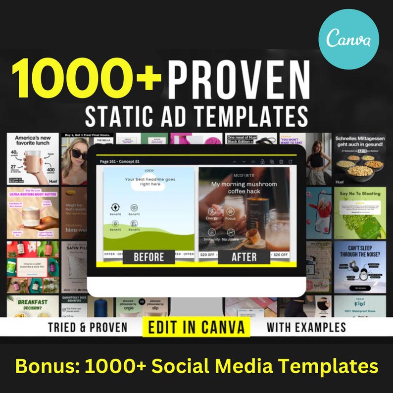 1,000+ High-converting Static Ads Canva Templates | Bonus 1000+ Social ...