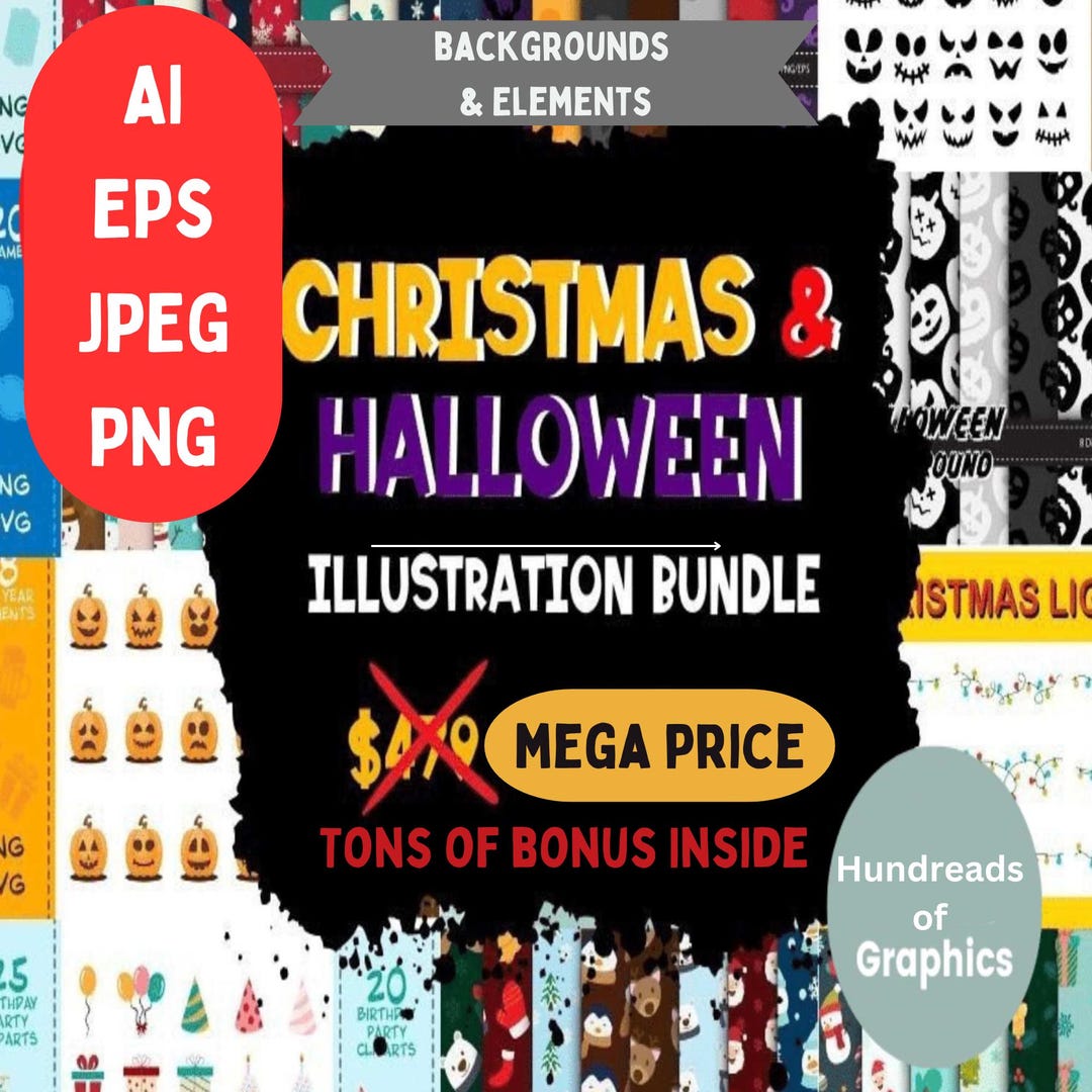 Christmas & Halloween Illustration Bundle: Festive Backgrounds ...