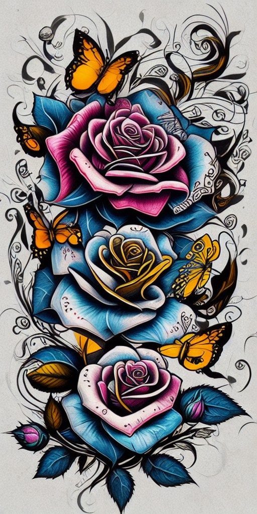 Rose Tattoo Designs: 300 Designs to Inspire Your Next Tattoo - Etsy