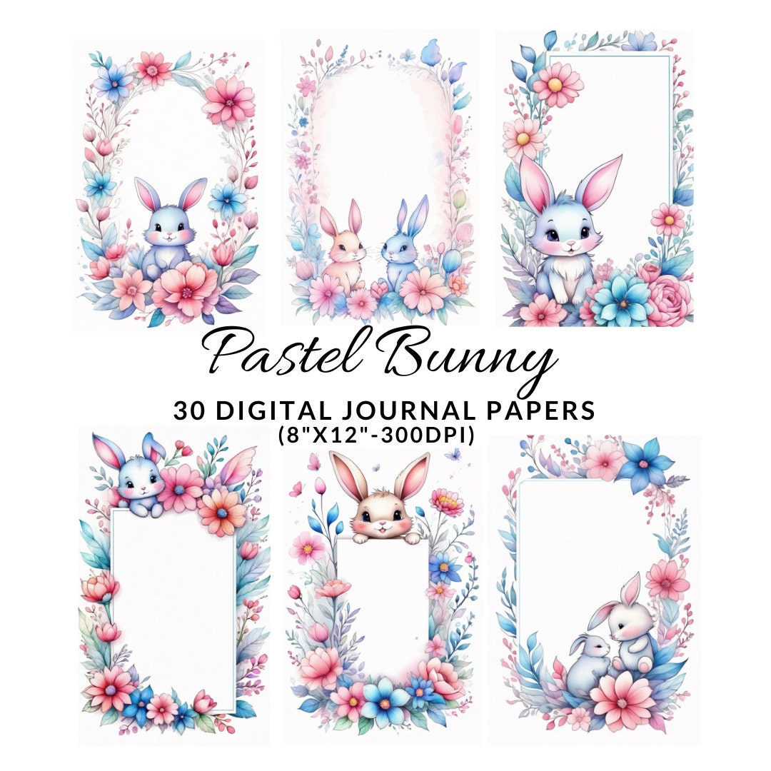MEGA BUNDLE 30 Pastel Bunny Digital Journal Paper Set, Junk Journal ...