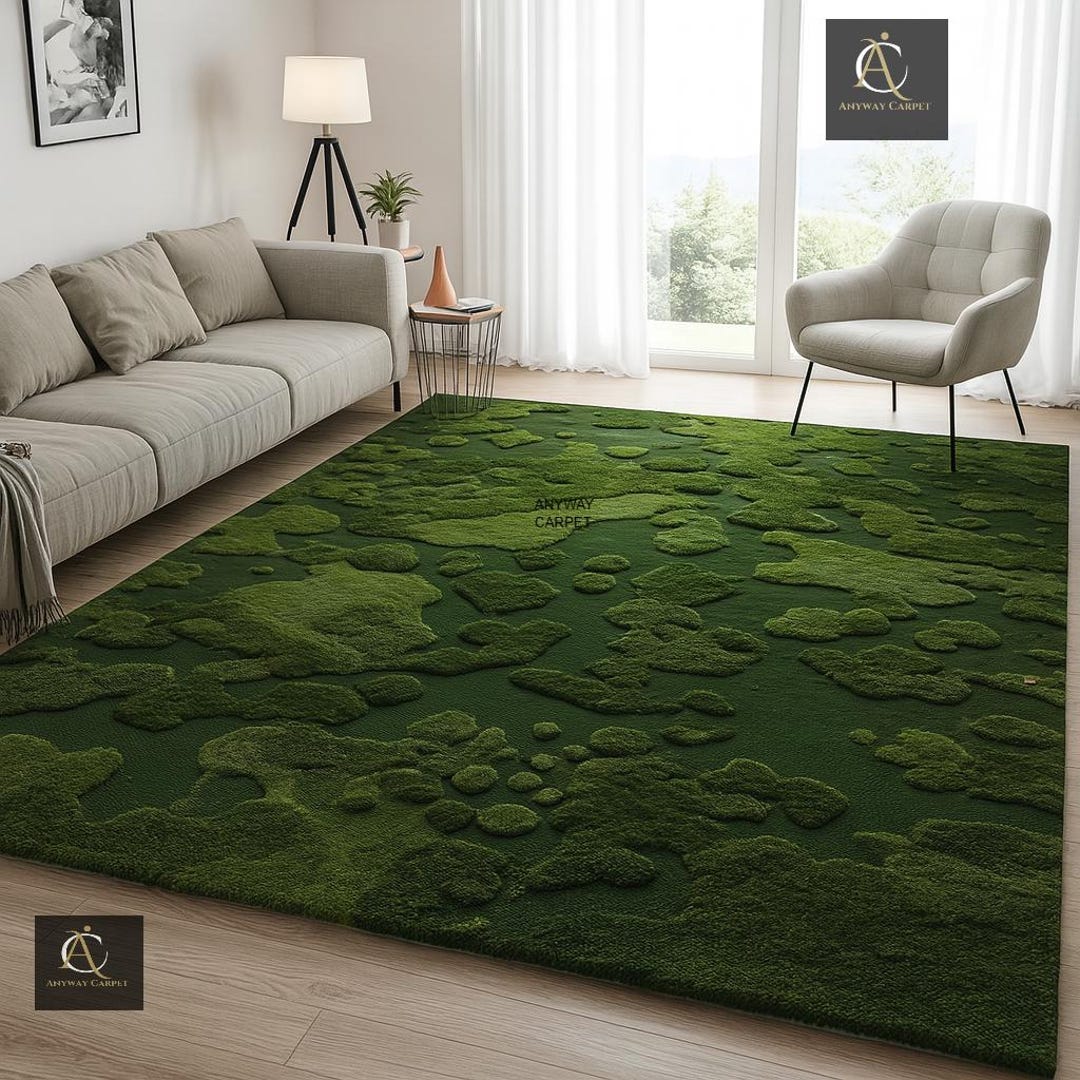 3D Moss Rug – Zen Nature-inspired Green Floor Carpet for Living Room or ...