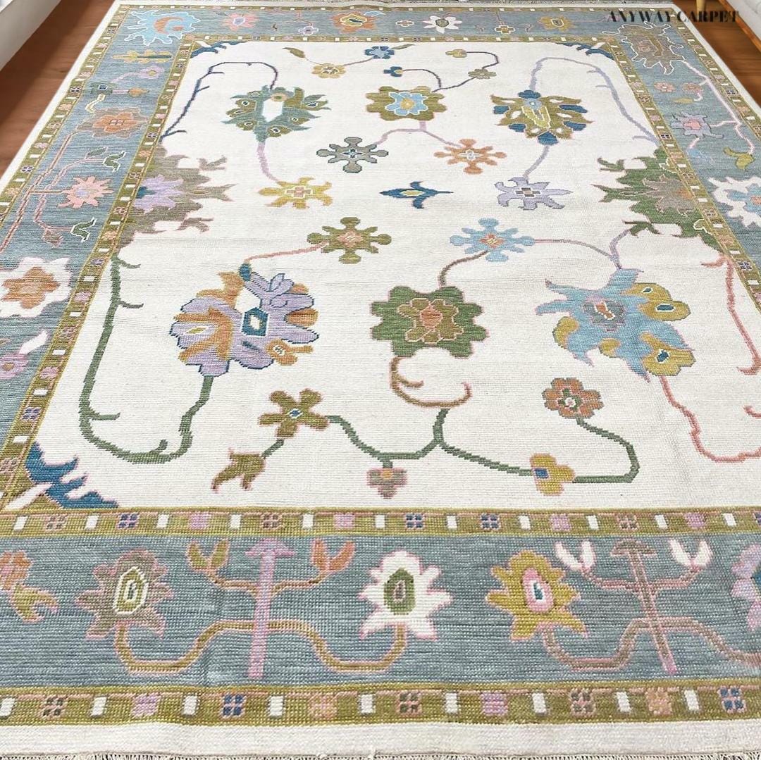Modern Oushak Rug 8x10 Modern Green Ivory and Blue Turkish Oushak Rugs ...