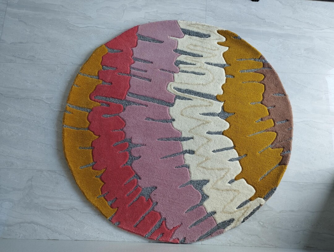 Round Handmade Yellow Rug for Centre Table Carpet for Bedroom Kids Room ...