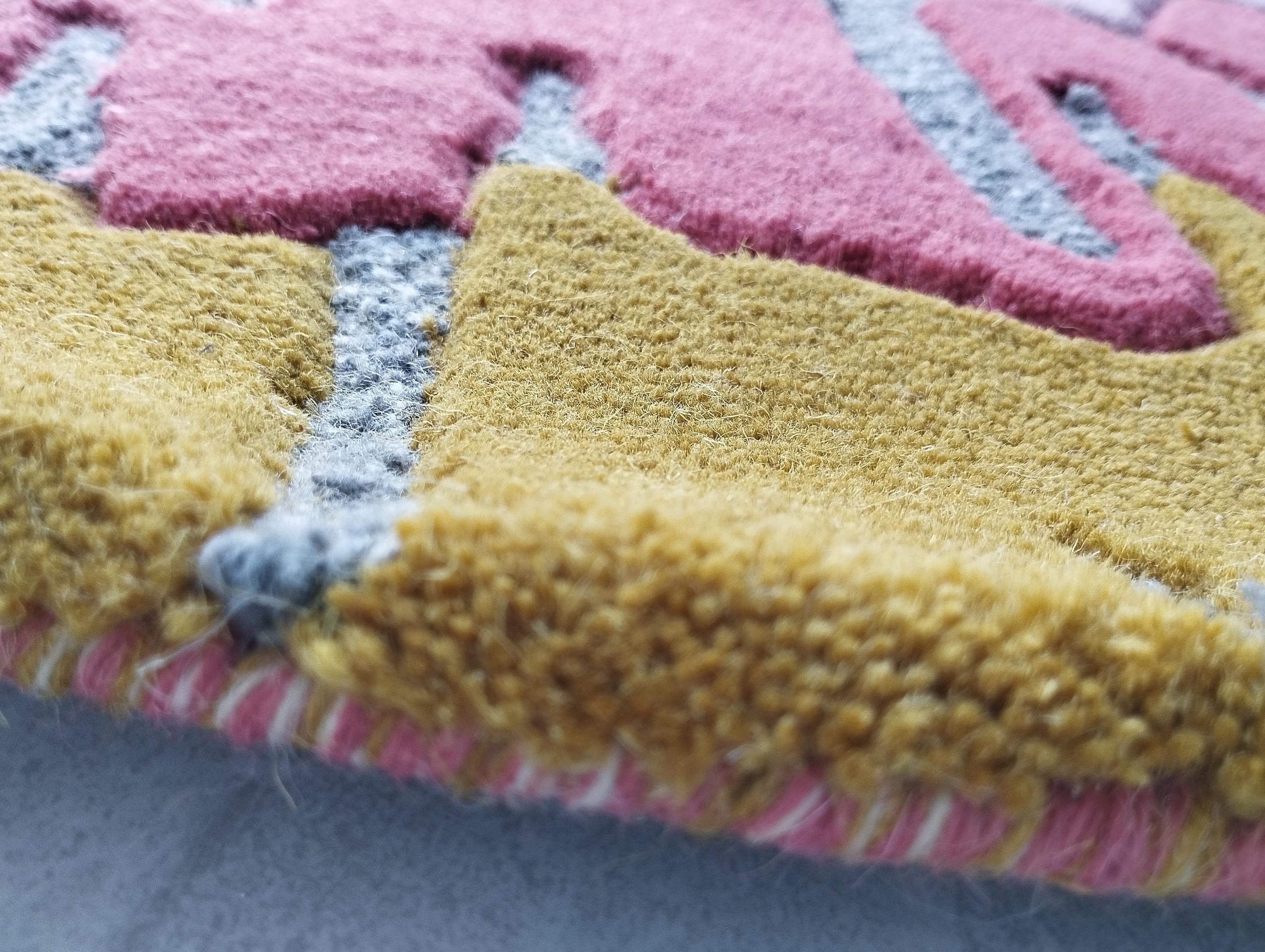 Round Handmade Yellow Rug for Centre Table Carpet for Bedroom Kids Room ...