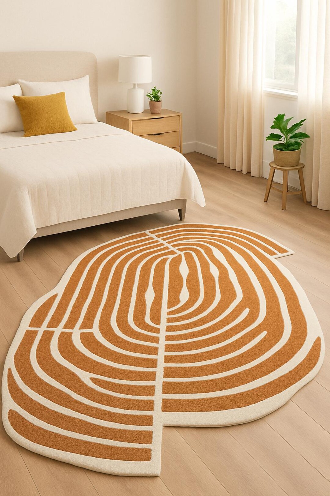 Modern Abstract Irregular Area Rug – Hand Tufted Orange and Cream ...