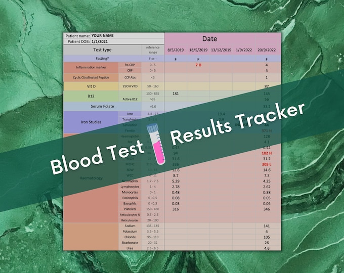 Blood Test Results Tracker Spreadsheet Starter - Etsy