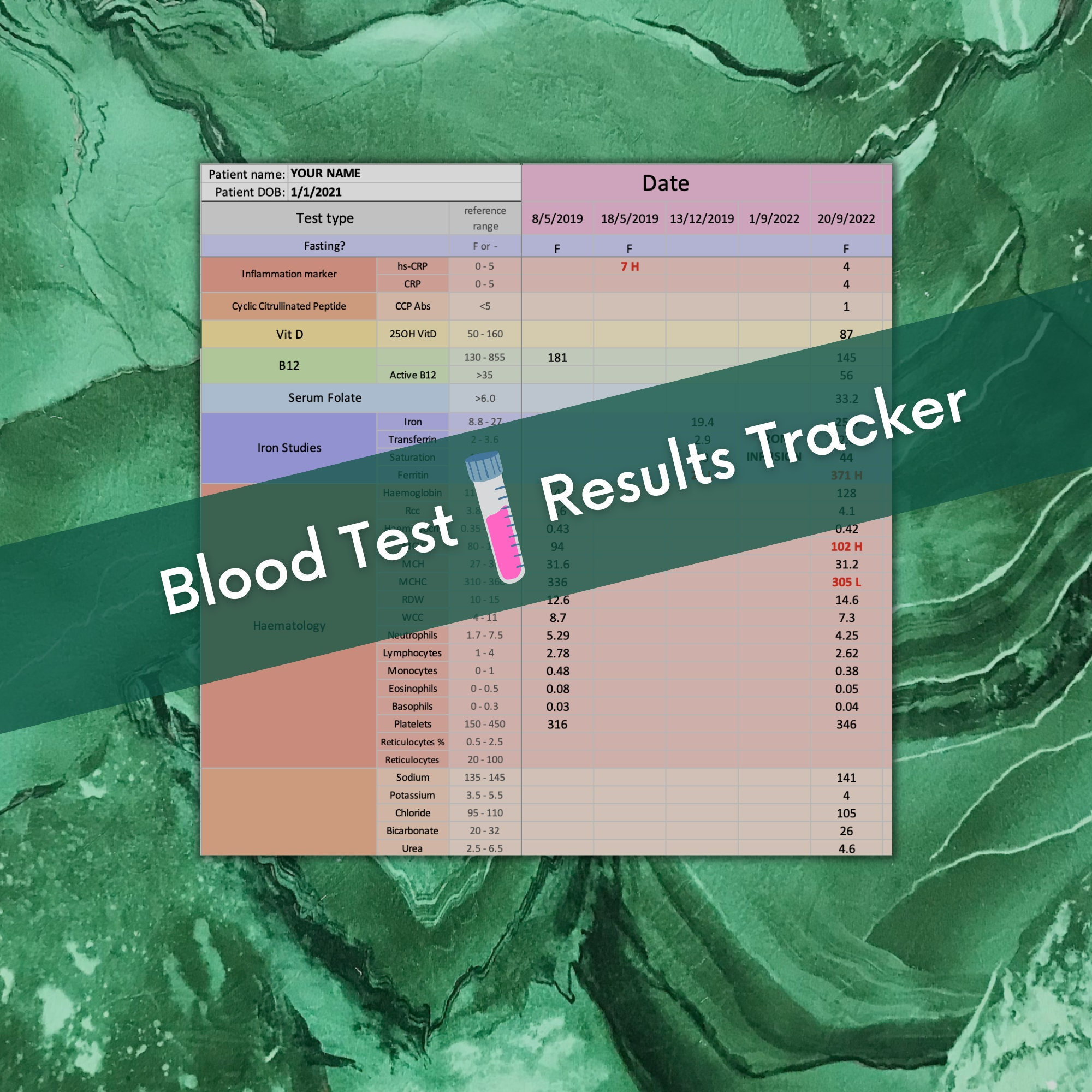 Blood Test Results Tracker Spreadsheet Starter - Etsy