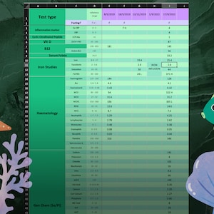Blood Test Results Tracker Spreadsheet | Infinite Mermaid Colourway - Etsy