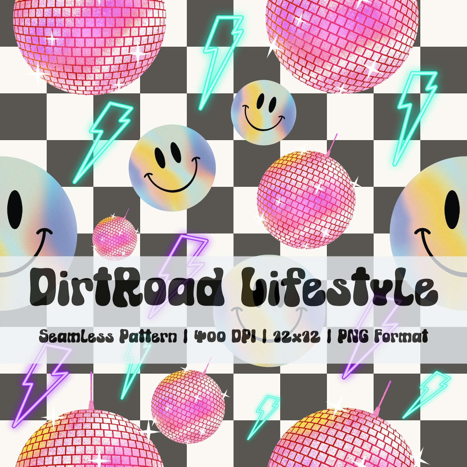 Smiley Disco Seamless Pattern Design, Digital Paper, Digital Download ...