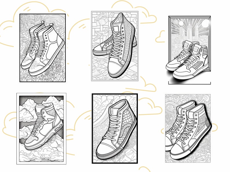 Sneaker Coloring Pages, Set of 12 Sneaker Themed Downloadable Printable ...