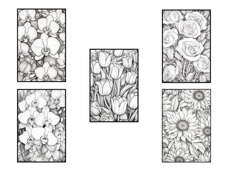 Flower Coloring Pages, Set of 10 Downloadable and Printable Pages ...