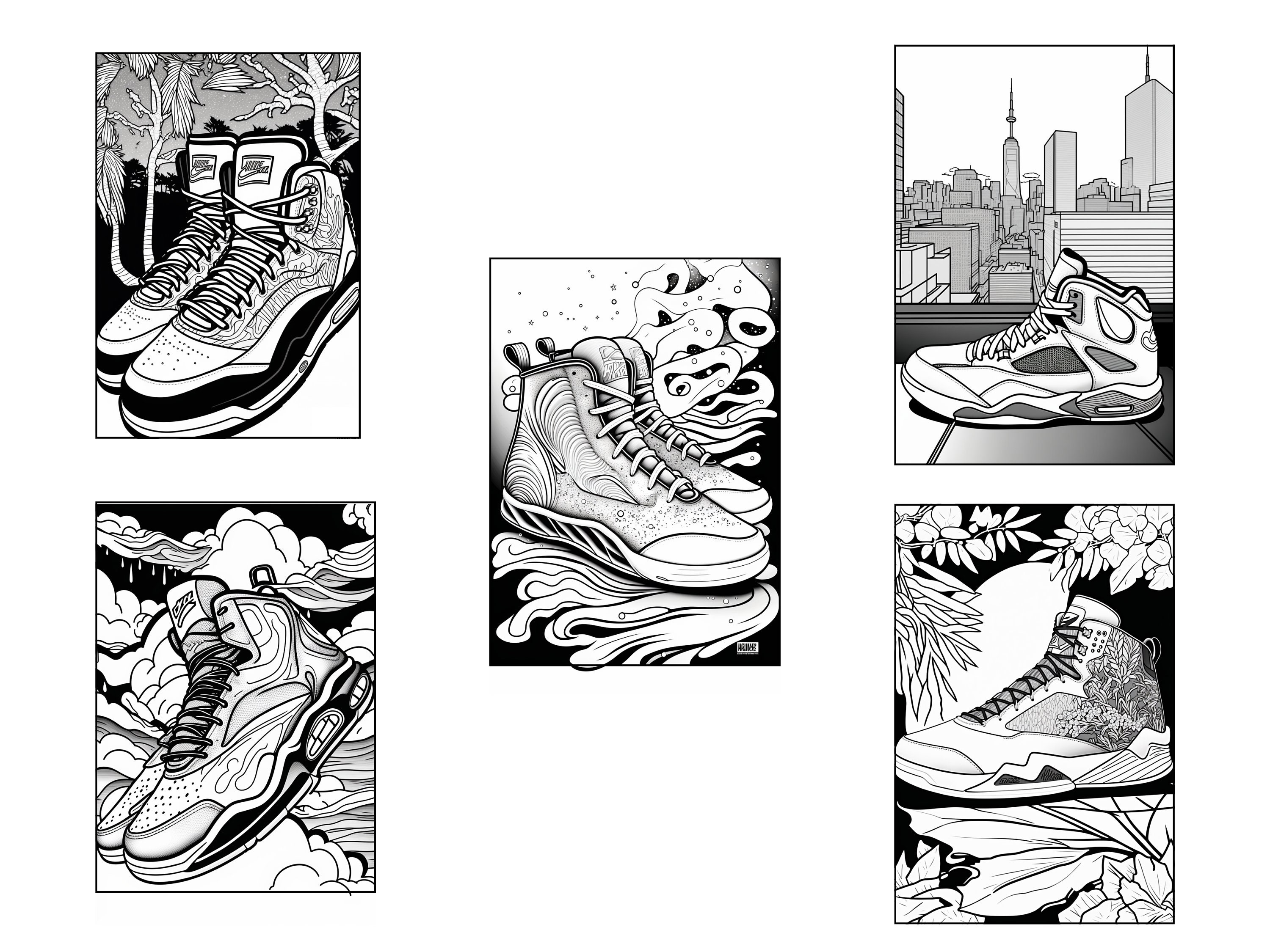 Sneaker Coloring Pages, Set of 10 Sneaker Themed Downloadable Printable ...