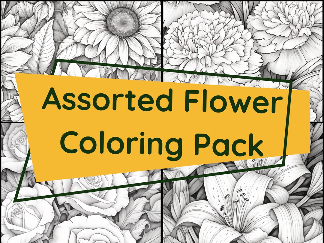 Flower Coloring Pages, Set of 10 Downloadable and Printable Pages ...