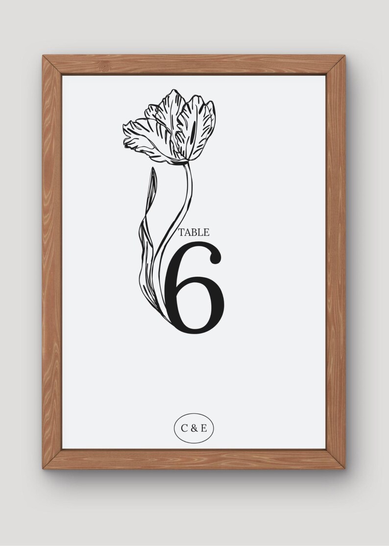 Editable Wedding Table Sign Template - Hand Drawn Tulip Design ...