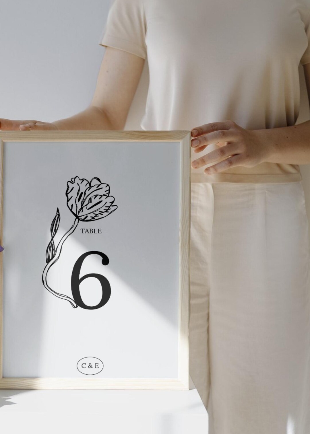 Editable Wedding Table Sign Template - Hand Drawn Tulip Design ...