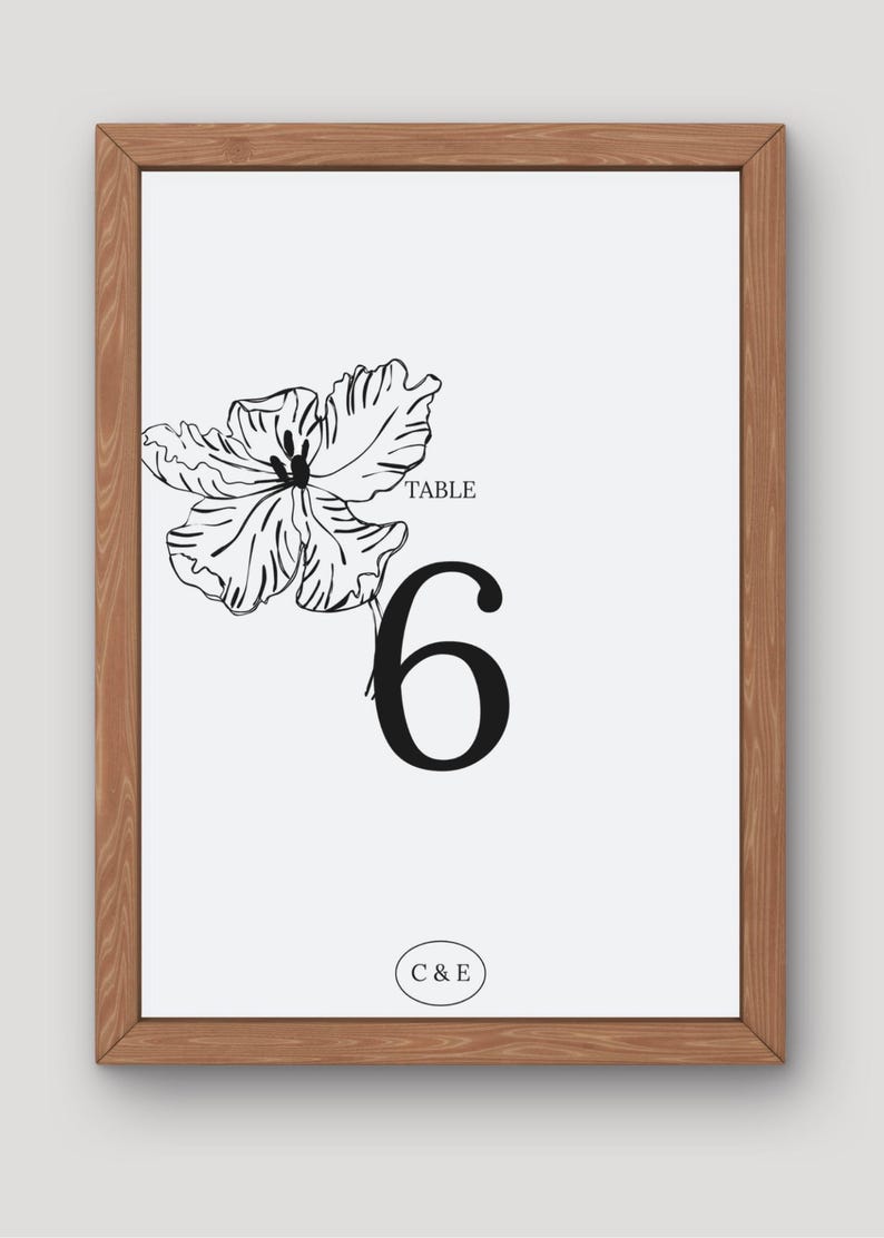 Editable Wedding Table Sign Template - Hand Drawn Tulip Design ...