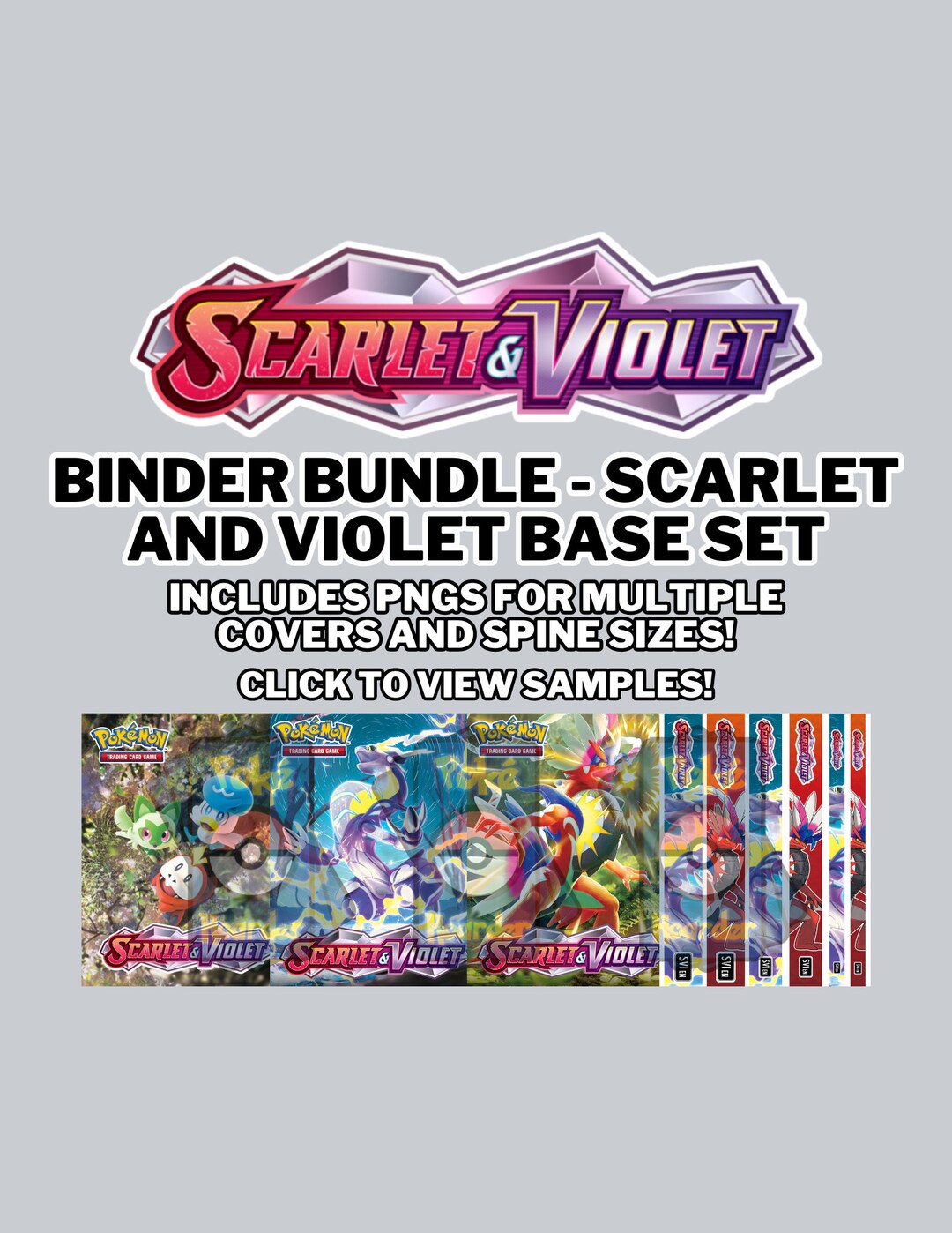Scarlet and Violet Base Set Front Binder Covers and Spines Bundle ...