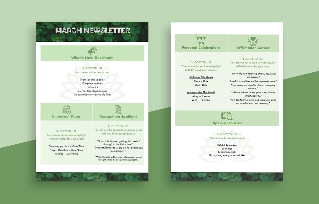 MS Word Newsletter Template / Editable March Newsletter Template ...
