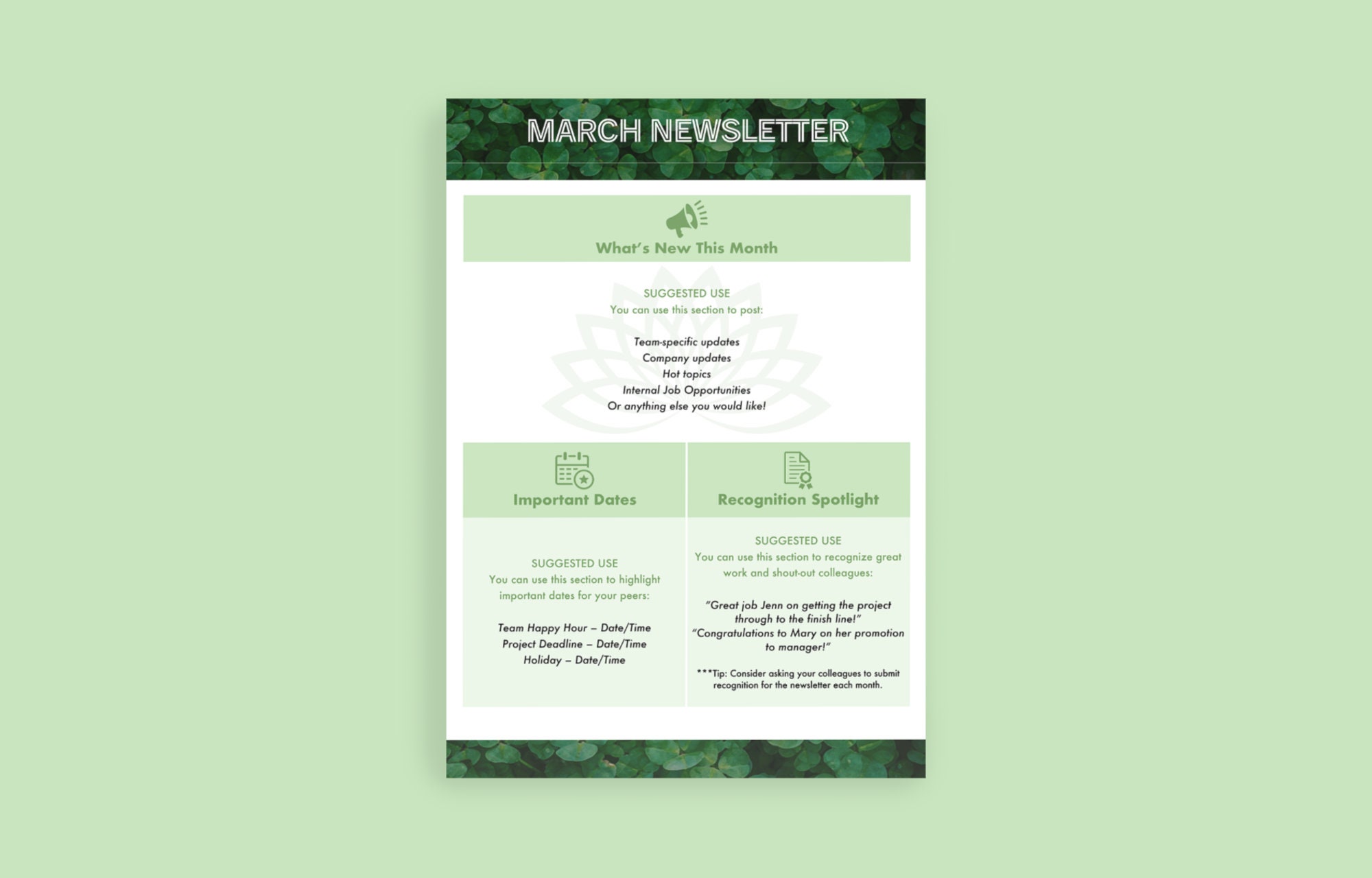 MS Word Newsletter Template / Editable March Newsletter Template ...