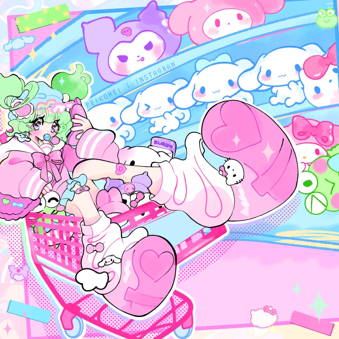 Kawaii Shopping Cart Anime Girl Art Print | 6x6", Full Color - Etsy