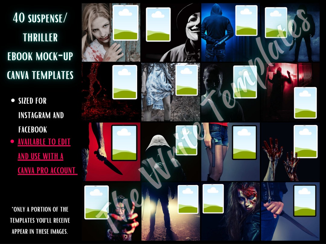 40 Suspense/thriller Ebook Mock-ups for Canva Pro Templates for Authors ...