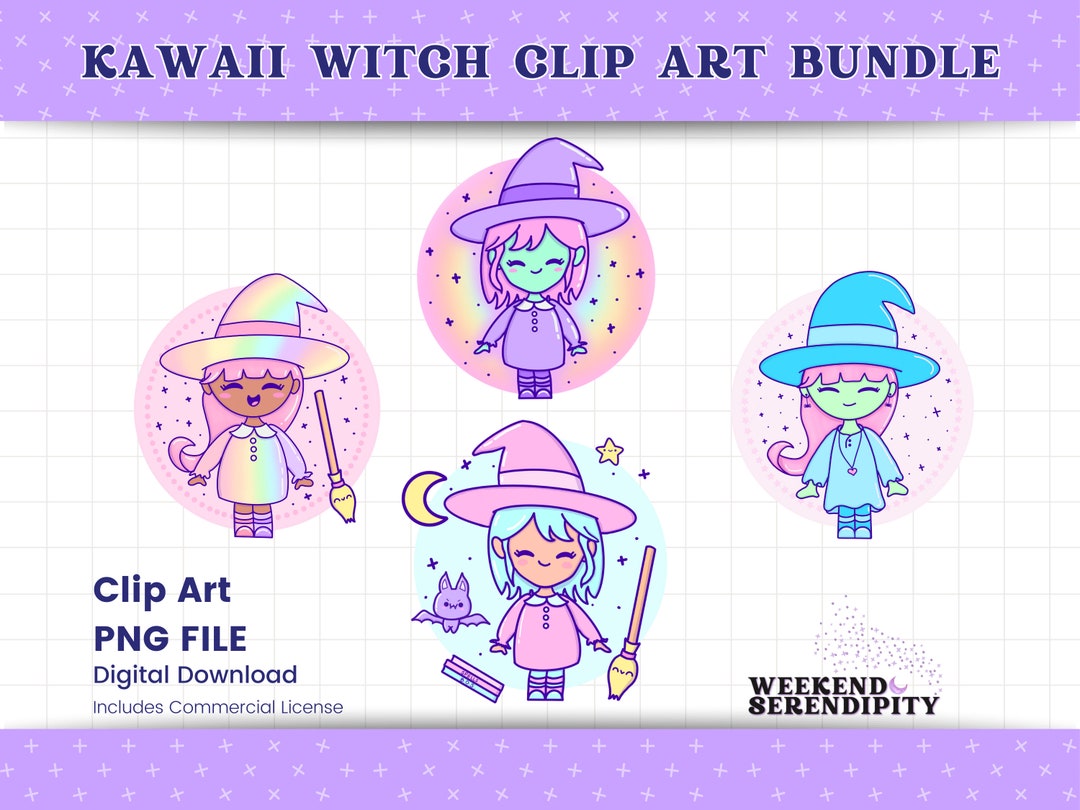 Kawaii Witch Bundle PNG File, Digital Download for Sublimation, T-shirt ...