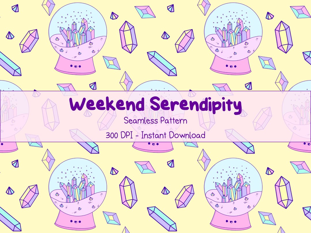 Seamless Pattern Kawaii Crystal Ball Crystals, Repeat Pattern, Digital ...