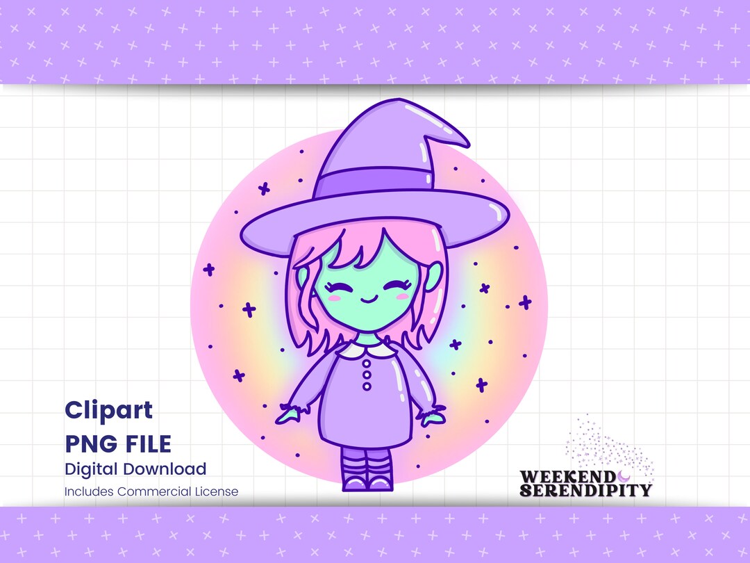 Kawaii Purple Witch PNG File, Digital Download for Sublimation, T-shirt ...