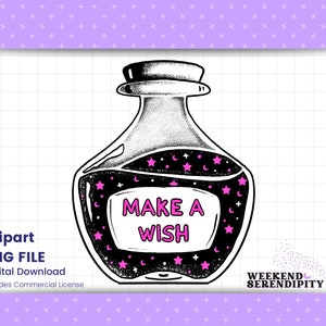 Make a Wish Potion Bottle Ink Drawing PNG File, Digital Download for ...
