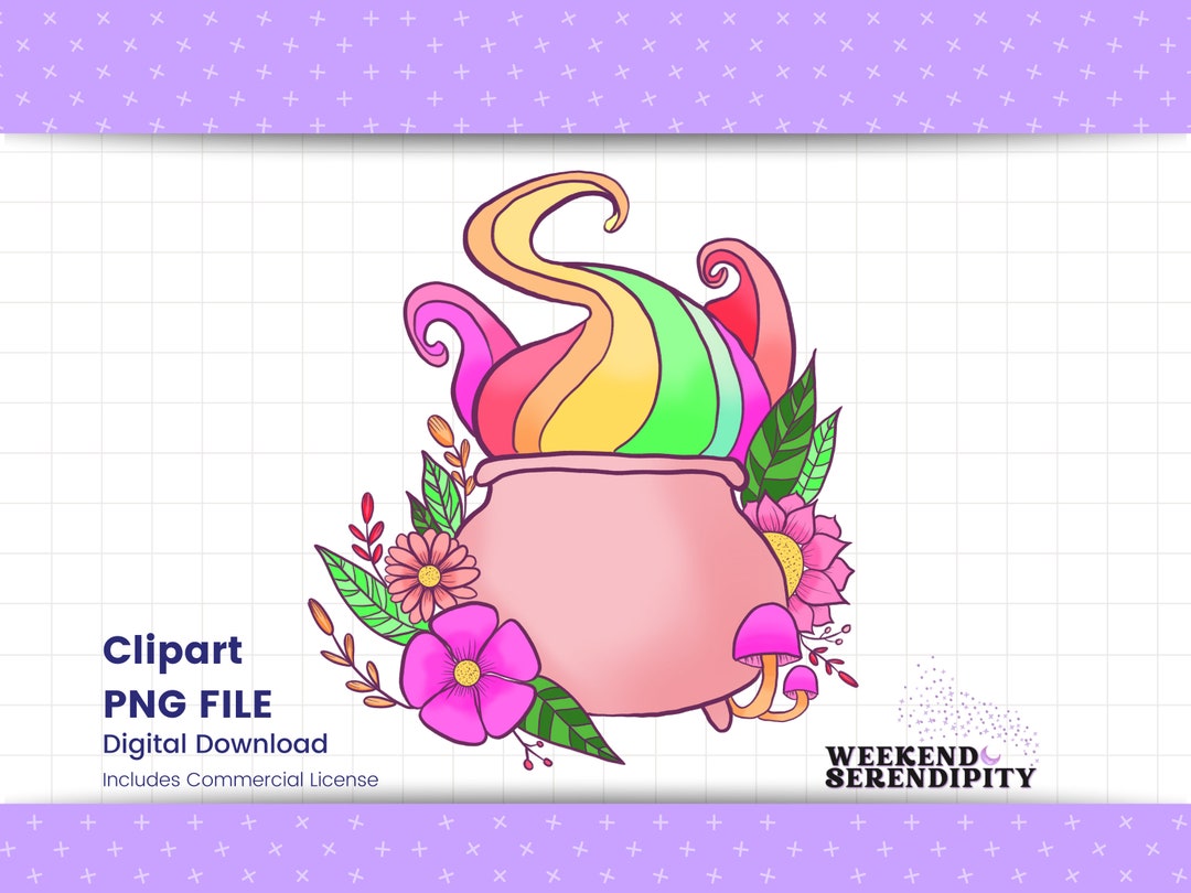 Cauldron With Rainbow and Flowers PNG File, Digital Download for ...
