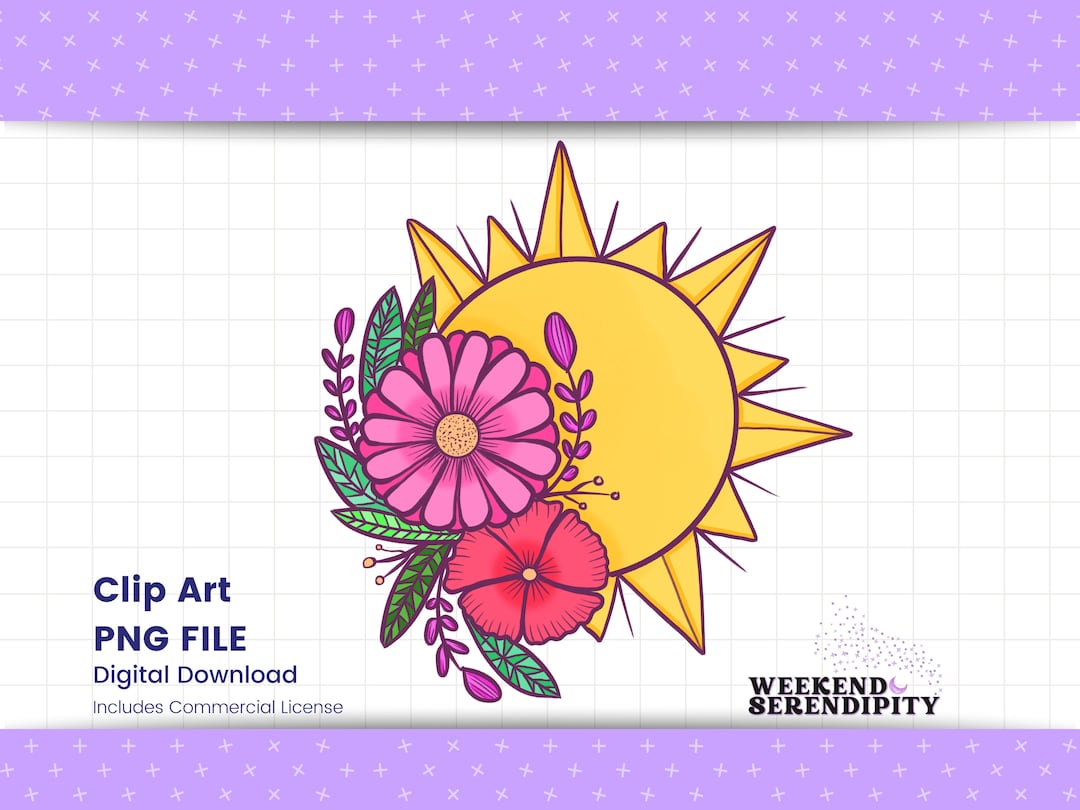 Summer Solstice Sun With Flowers PNG File, Digital Download for ...
