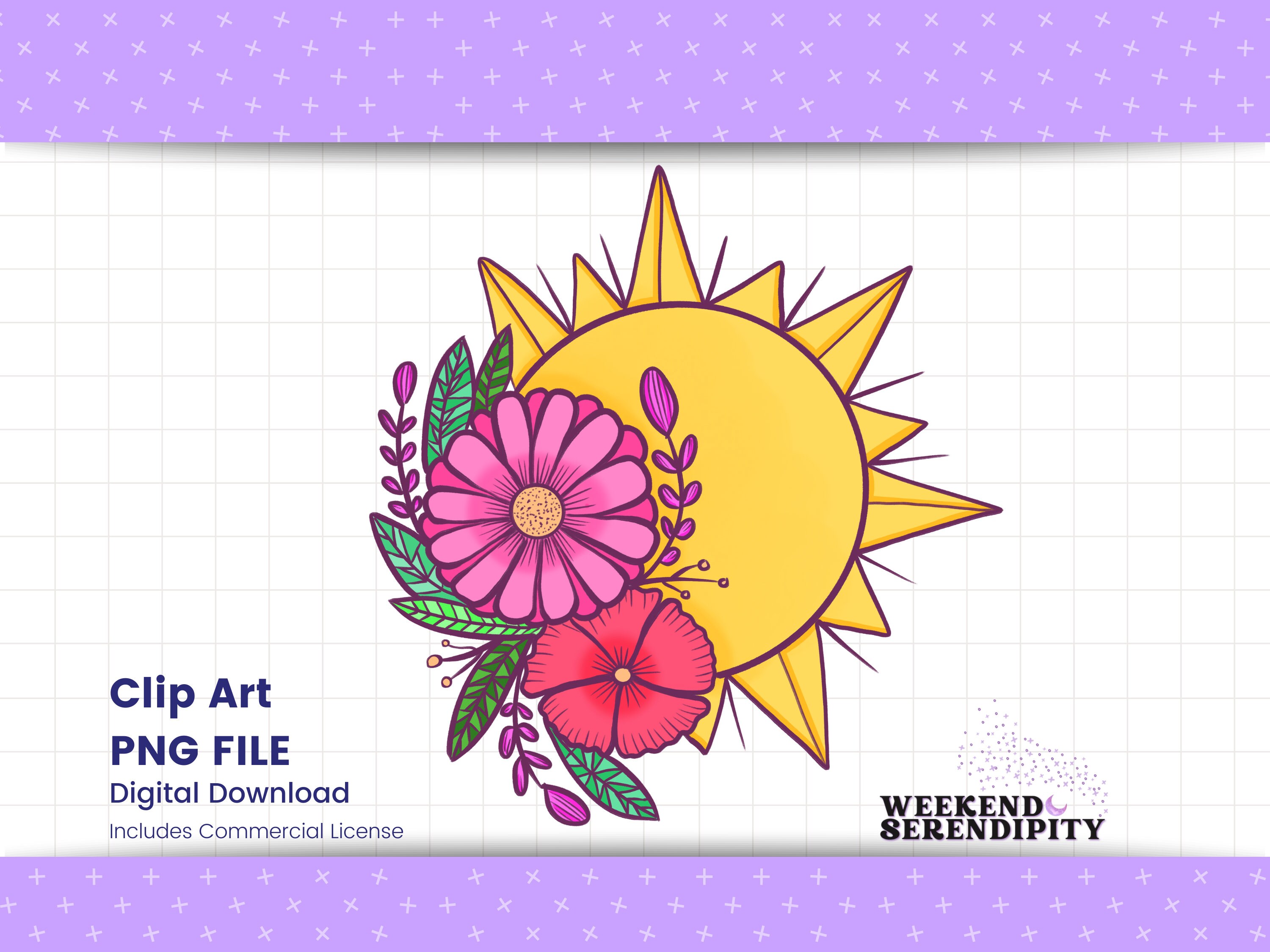 Summer Solstice Sun With Flowers PNG File, Digital Download for ...