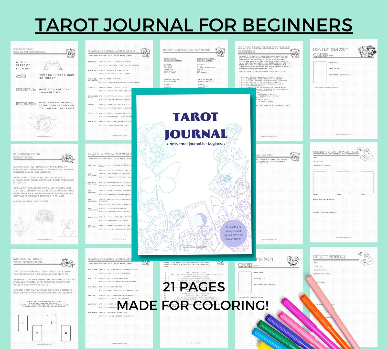 Tarot Journal for Beginners: Daily Spreads, Cheat Sheets (instant ...