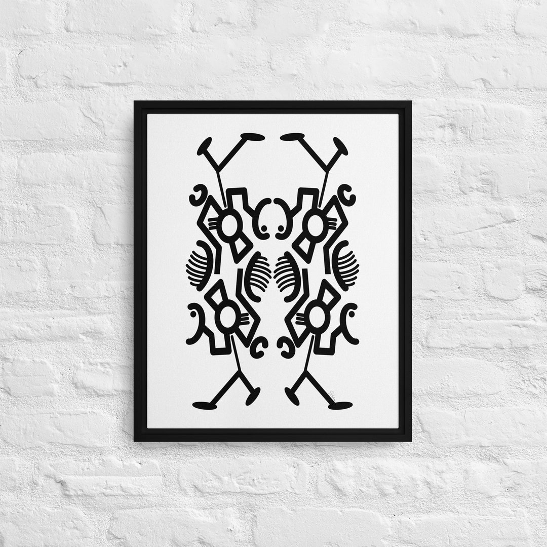 Primitive Abstract Art Framed Canvas, Wood Framed Art Print, Abstract ...