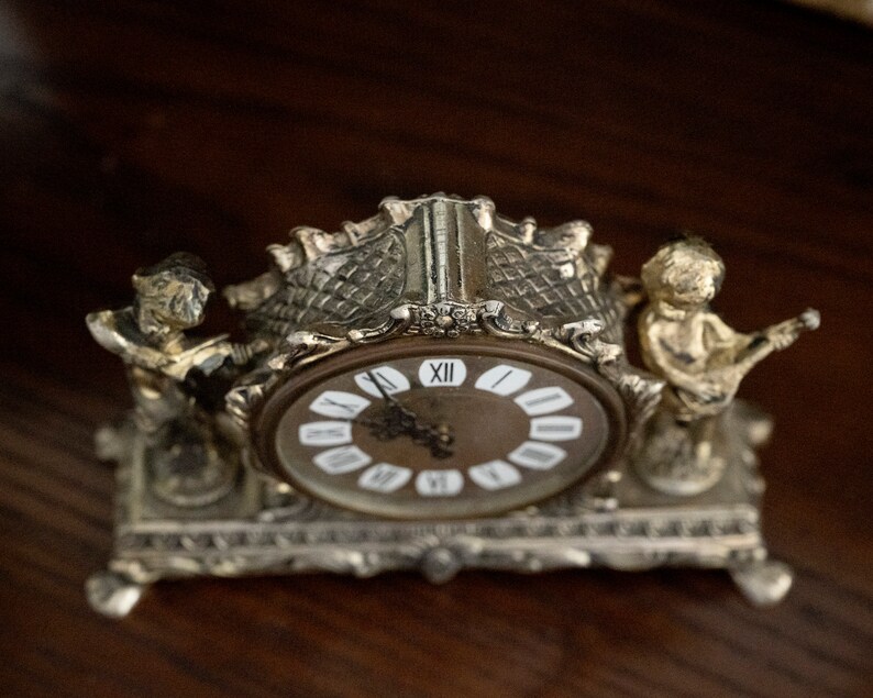 Vintage Gilt Effect Mantle Clock Cherubs Splendex Clock German Made ...