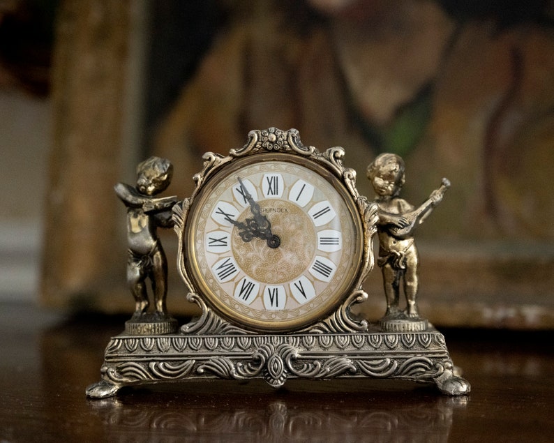 Vintage Gilt Effect Mantle Clock Cherubs Splendex Clock German Made ...
