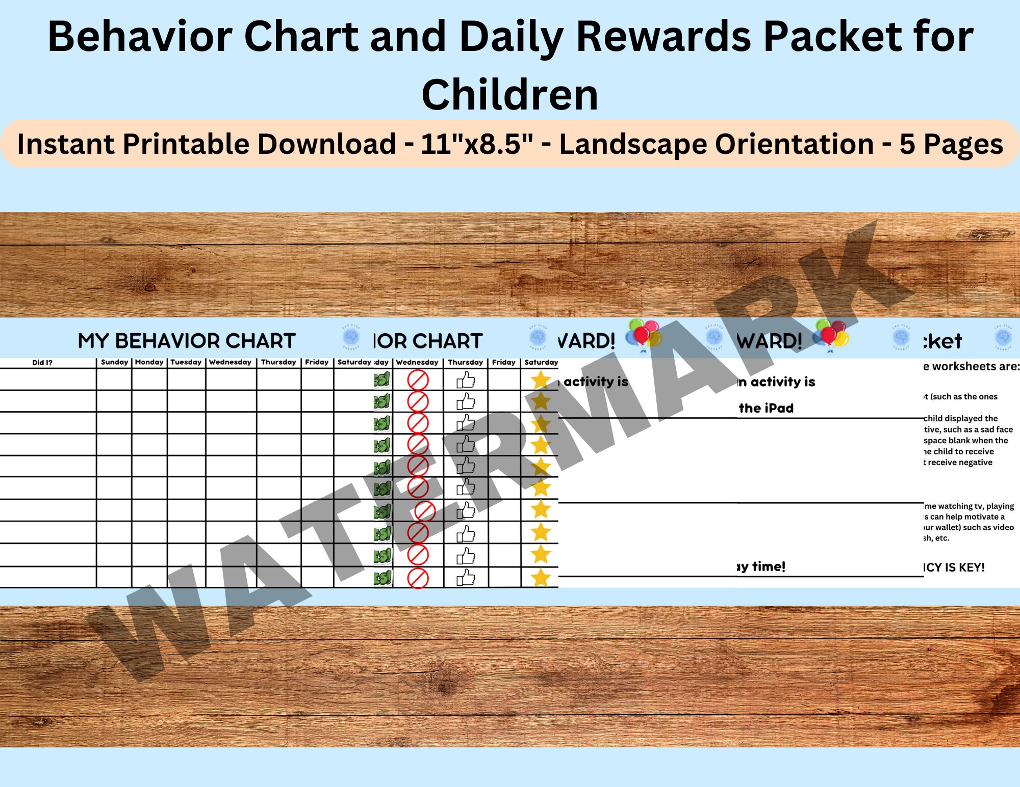 Behavior Chart and Rewards Packet for Children Printable Worksheet ...