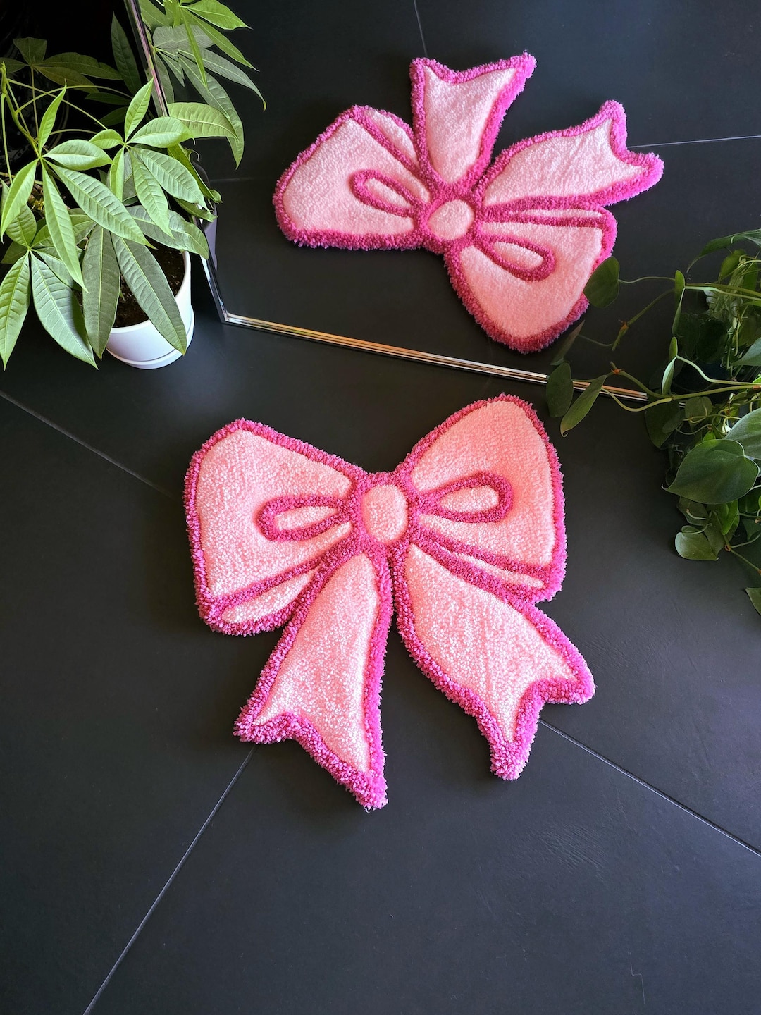 Handmade Pink Bow Tufted Rug, Cute Trendy Coquette Decor, Pastel Girly ...