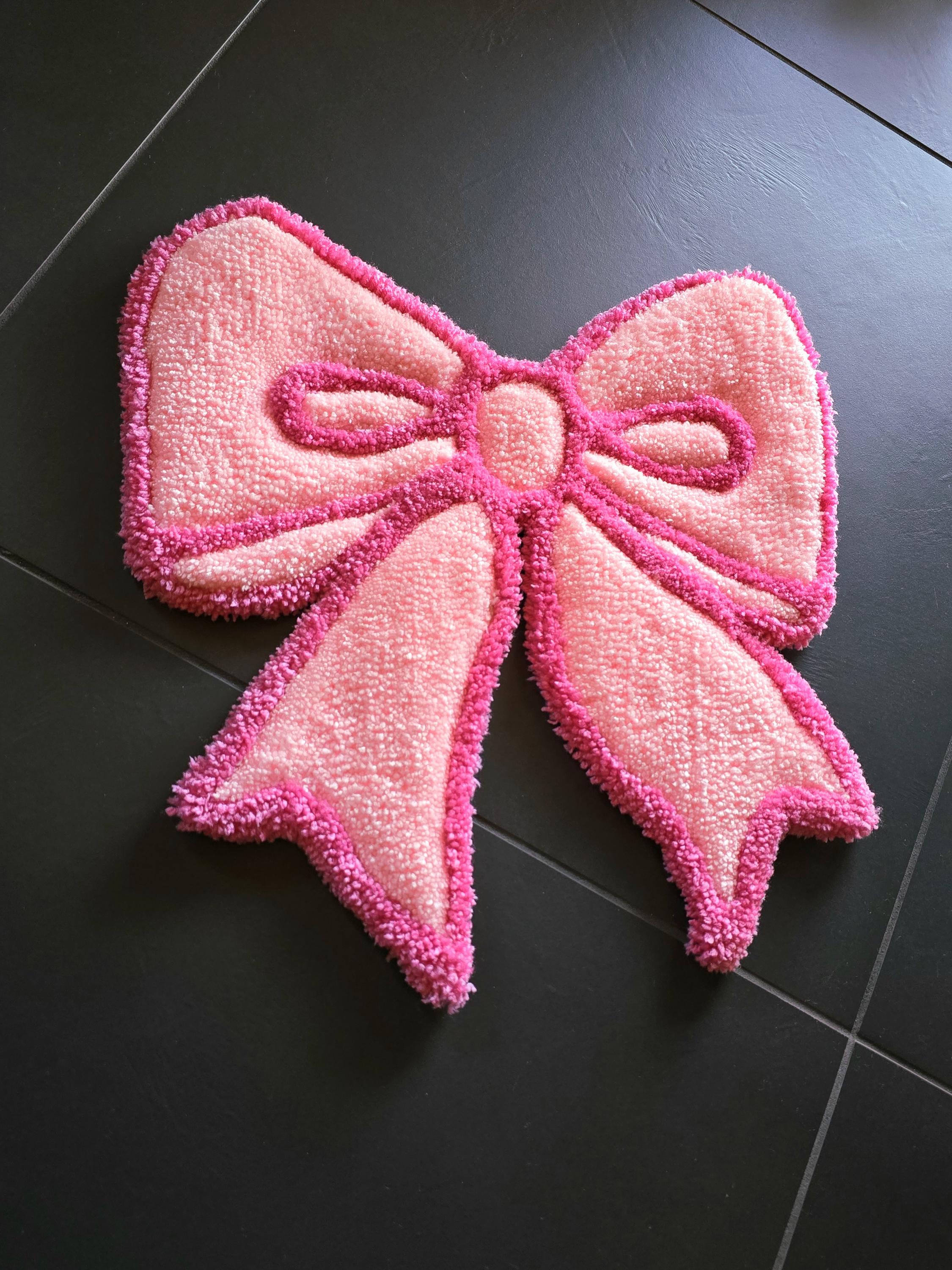Handmade Pink Bow Tufted Rug, Cute Trendy Coquette Decor, Pastel Girly ...