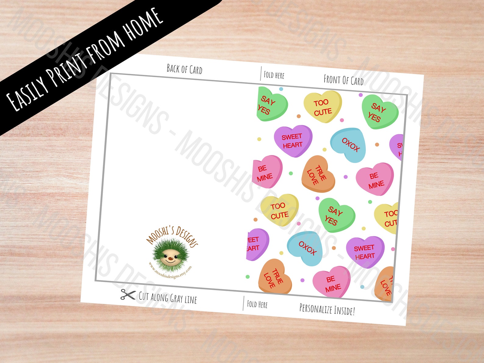 Printable Valentine's Day Candy Heart Card, Cute Sweetheart Message V ...