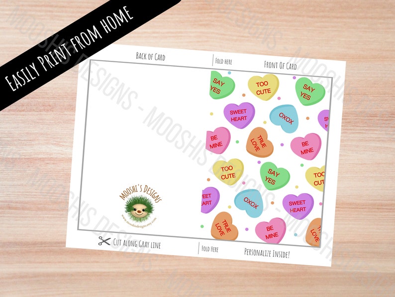 Printable Valentine's Day Candy Heart Card, Cute Sweetheart Message V ...