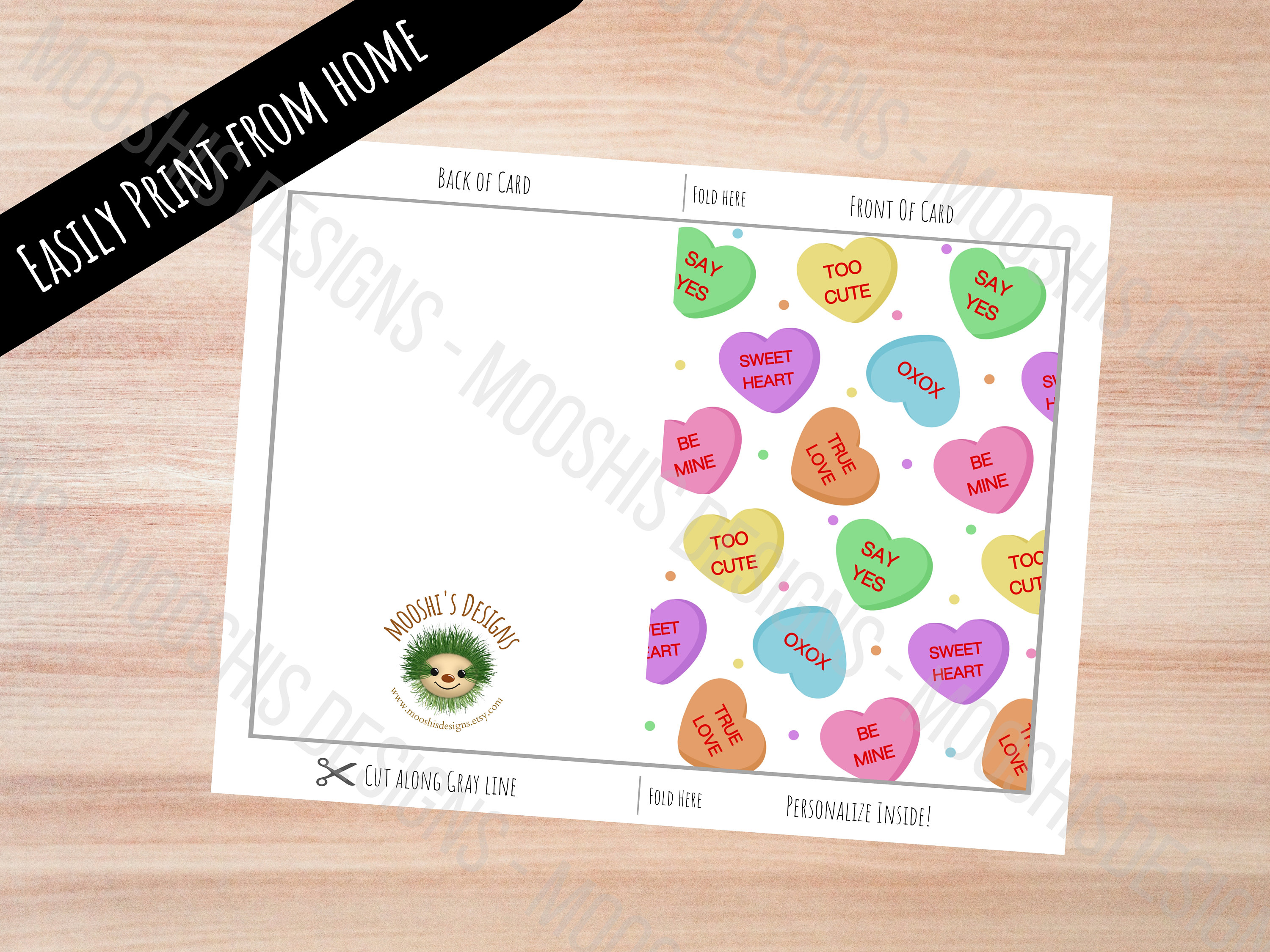 Printable Valentine's Day Candy Heart Card, Cute Sweetheart Message V ...
