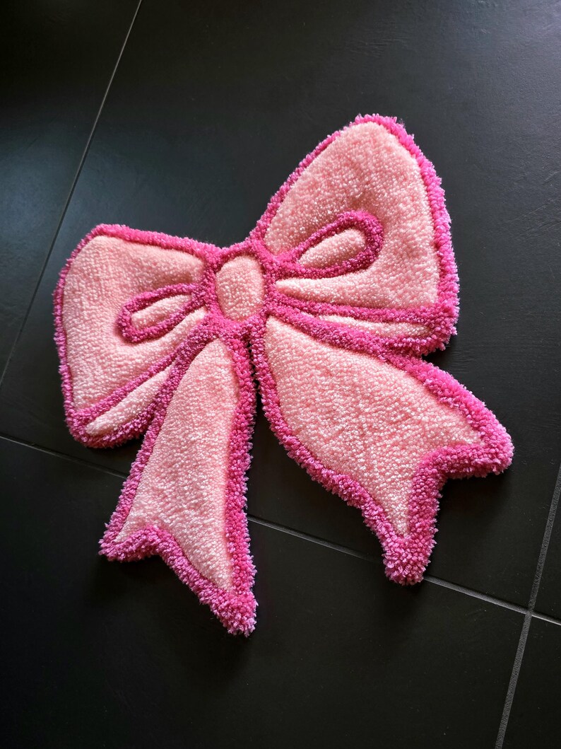 Handmade Pink Bow Tufted Rug, Cute Trendy Coquette Decor, Pastel Girly ...
