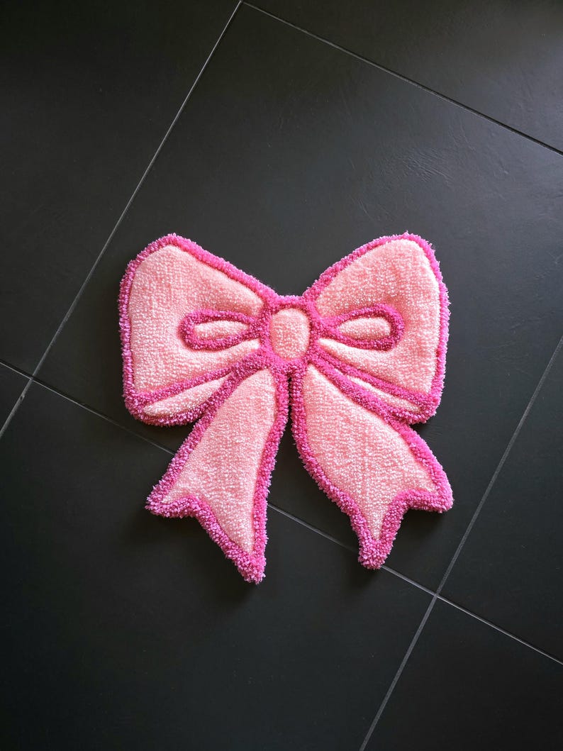 Handmade Pink Bow Tufted Rug, Cute Trendy Coquette Decor, Pastel Girly ...