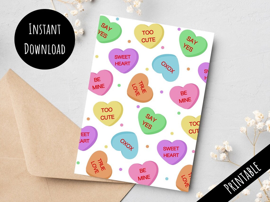 Printable Valentine's Day Candy Heart Card, Cute Sweetheart Message V ...