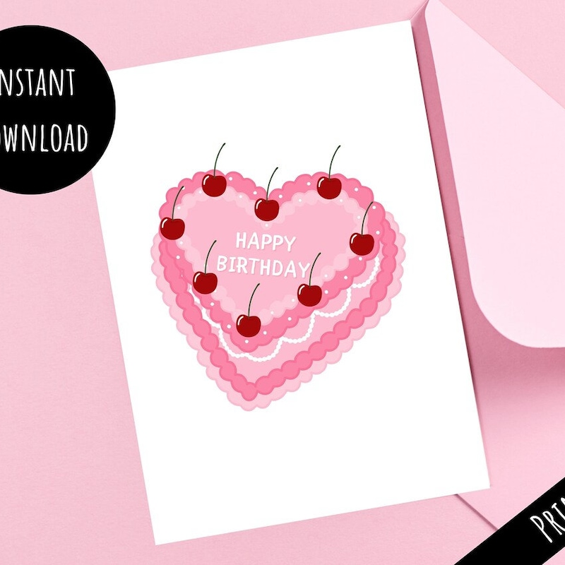 Cherry Heart Cake Card - Etsy
